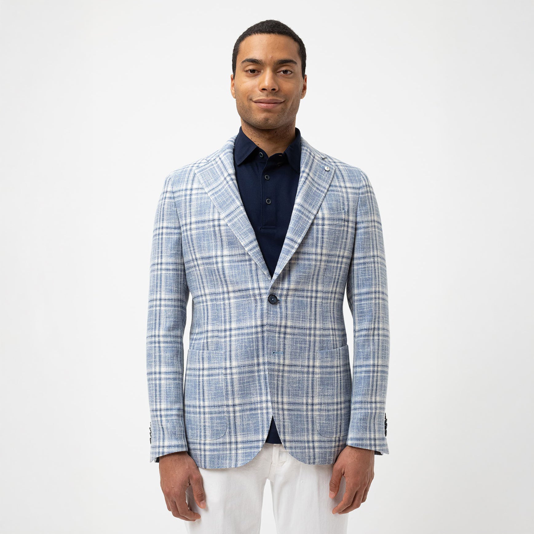 Blue Check Cotton Linen Contemporary Fit Sport Jacket - L.B.M 1911 – Boutique Jacques International