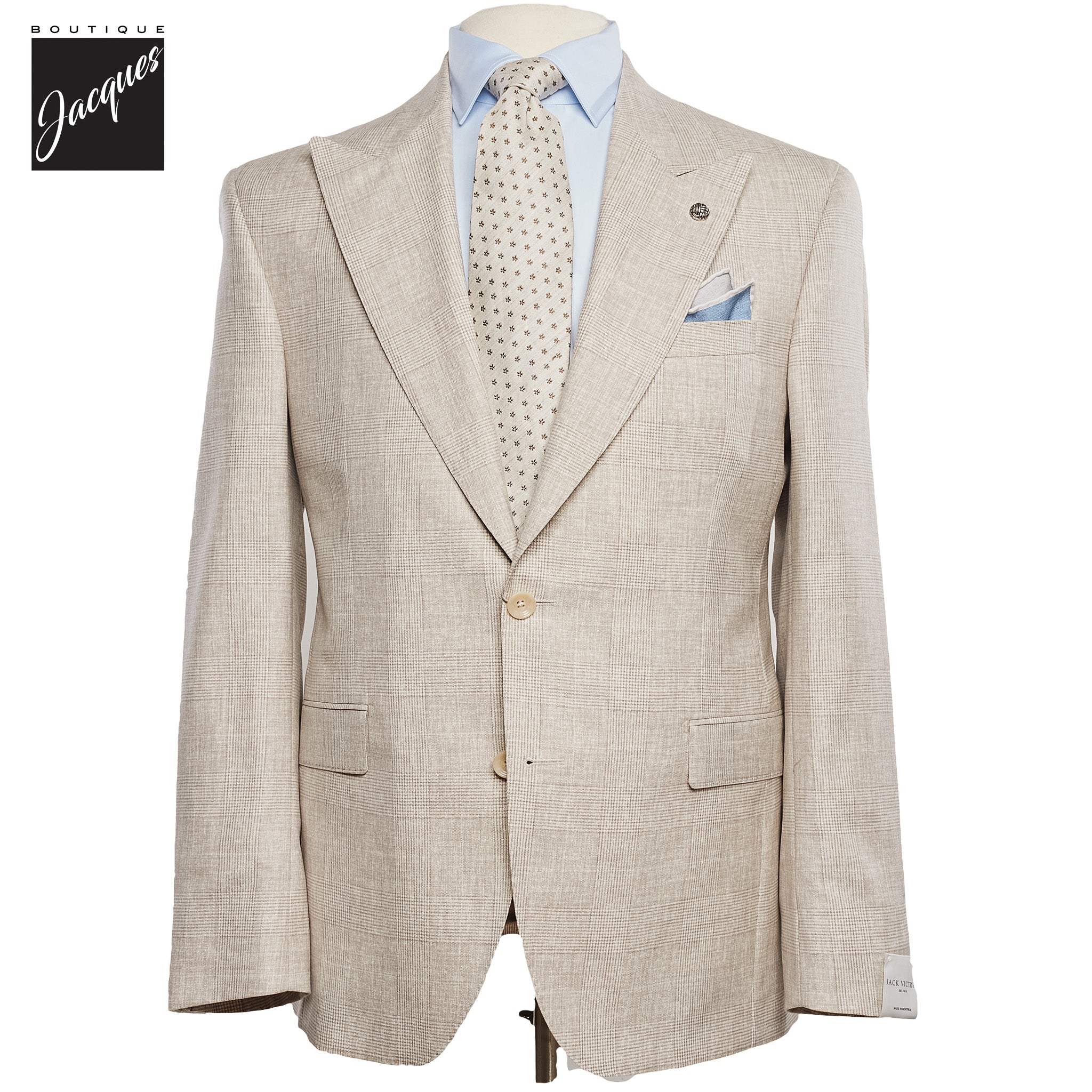 Oatmeal Prince-of-Wales Barberis Wool Morgan Contemporary Fit Suit - J ...