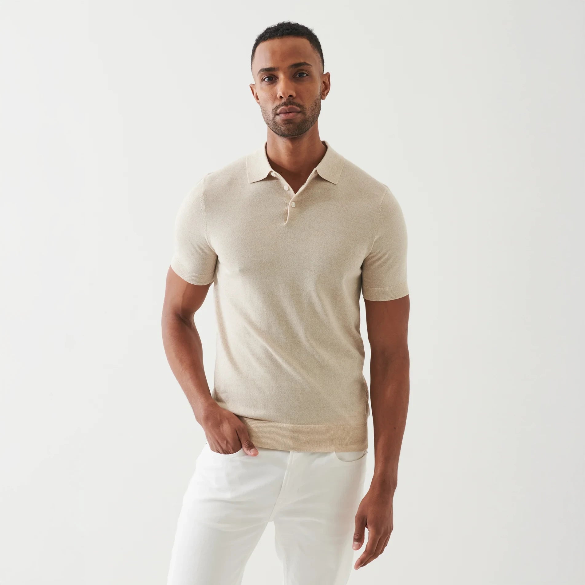 Mushroom Cupro-Merino Knit Polo Shirt - Patrick Assaraf – Boutique ...