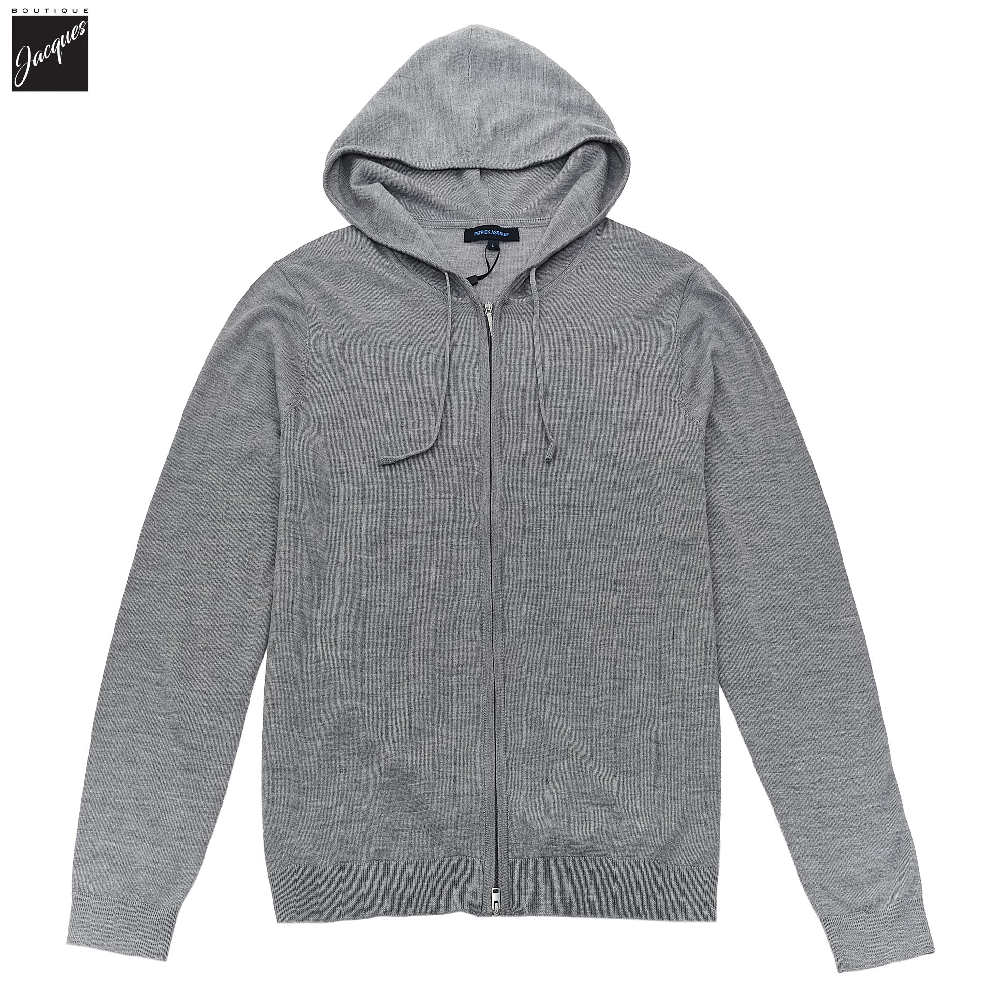 Gray Merino Wool Full-Zip Hoodie - Patrick Assaraf – Boutique Jacques ...